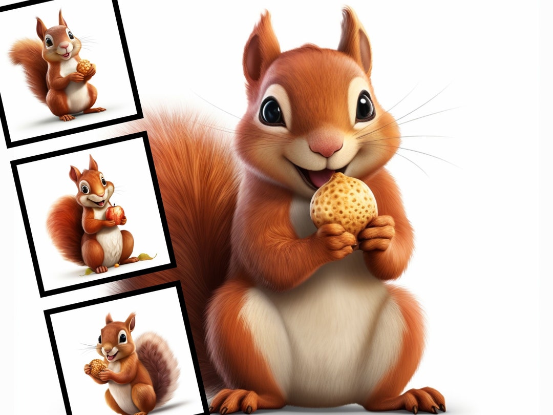 Squirrel With Acorn Clipart Watercolor Animated Animal Commercial Use ...