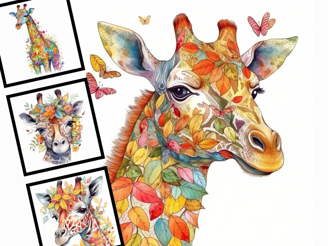 Boho Giraffe Clipart Watercolor Illustration Commercial Use Digital ...