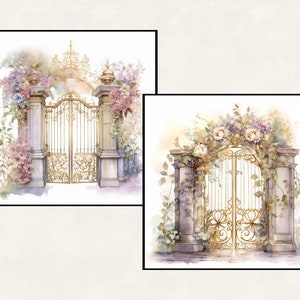 Garden Gate Print Art Romantic Illustration Commercial Use Watercolor ...