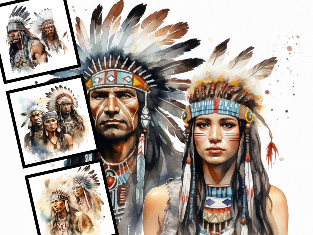 Native American Clipart Watercolor Figures Clipart Commercial Use ...
