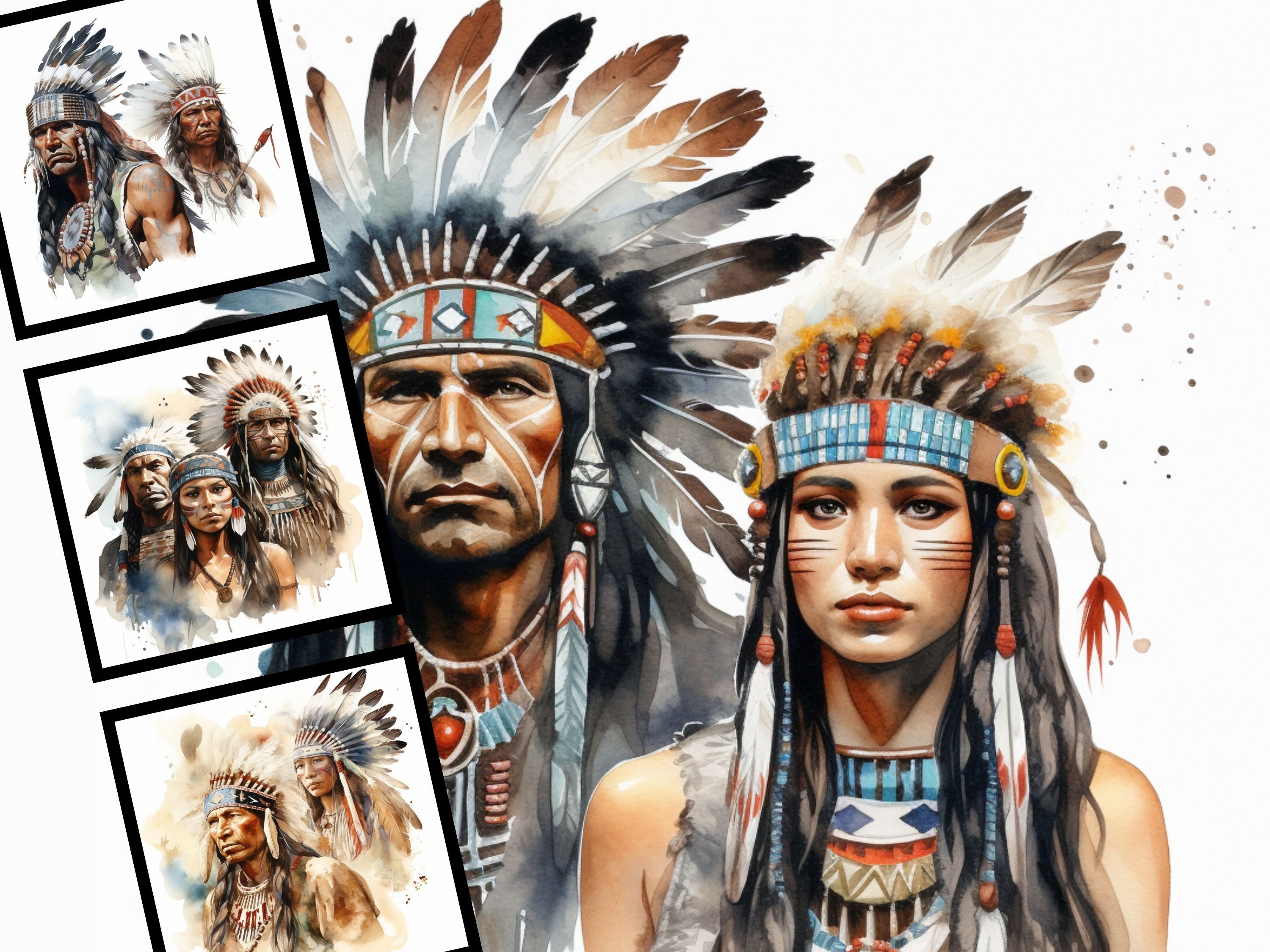Native American Clipart Watercolor Figures Clipart Commercial - Etsy