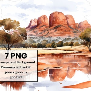 Australian Outback Clipart Landscape Watercolor Illustration Commercial ...