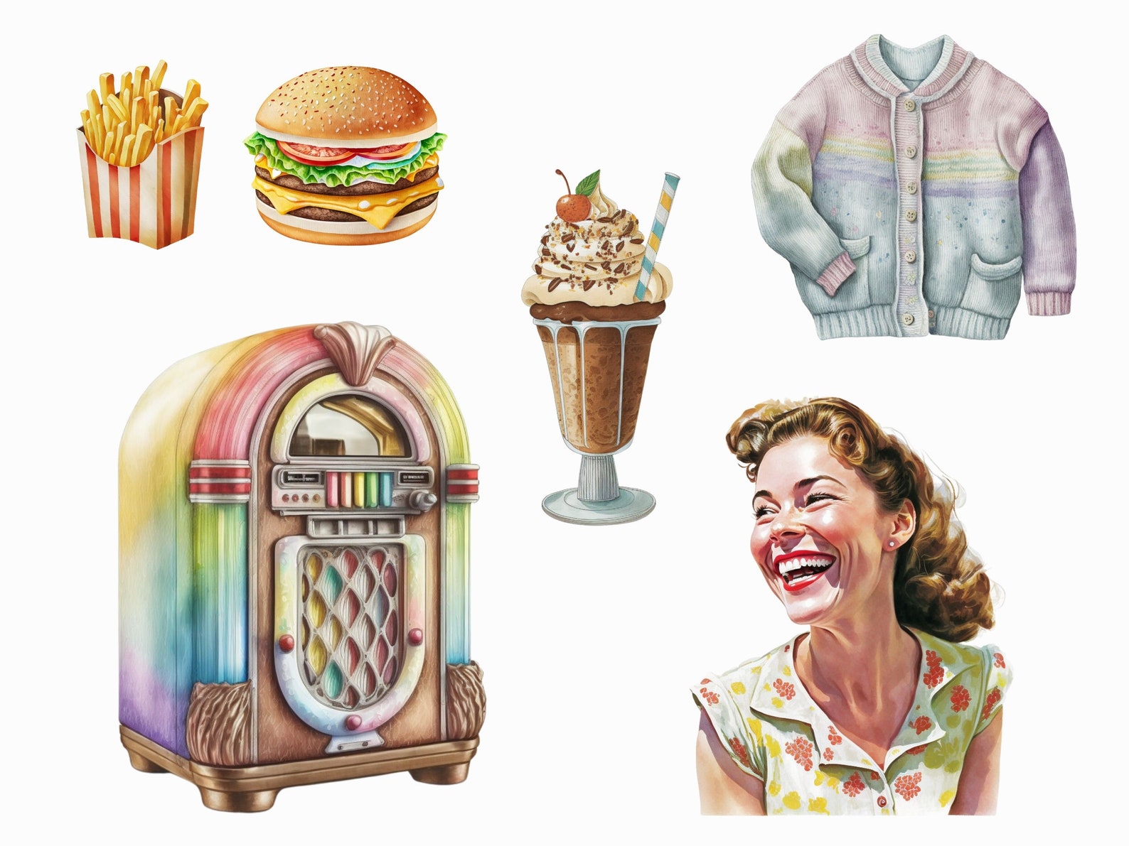 9 Retro Diner Clipart Variety Bundle, Commercial Use Allowed, Digital ...