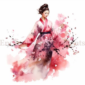 Pink Geisha Clipart Watercolor Animated Figures Clipart Download ...