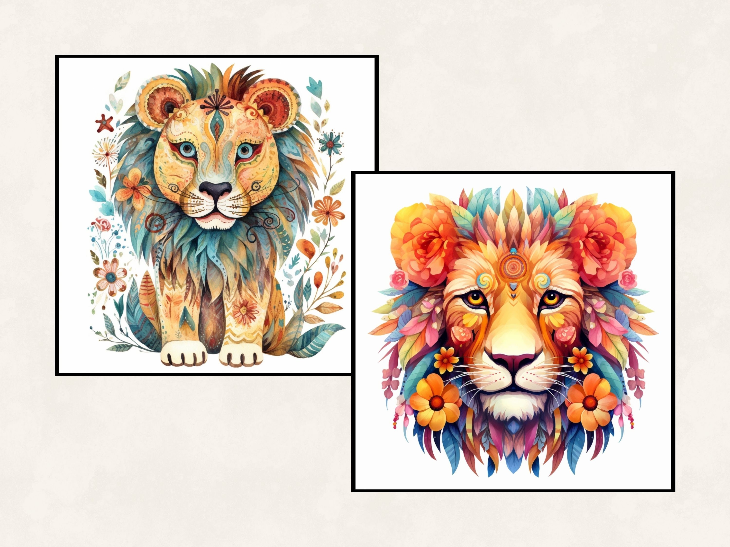 Retro Lion Clipart Watercolor Illustration Commercial Use - Etsy