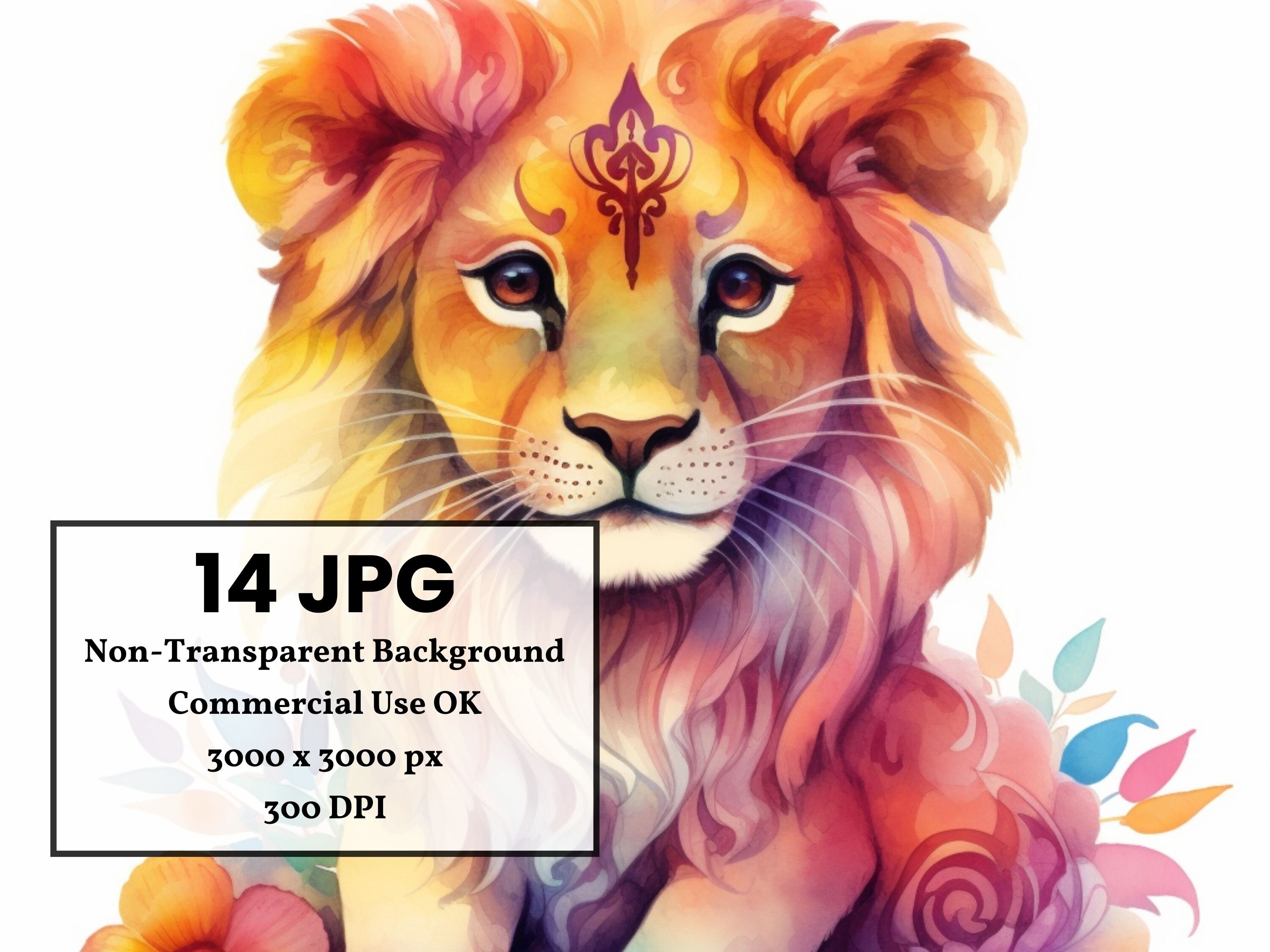 Retro Lion Clipart Watercolor Illustration Commercial Use - Etsy