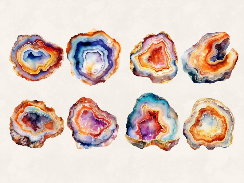 Agate Crystal Clipart Bundle Commercial Use Watercolor Agate Crystal ...