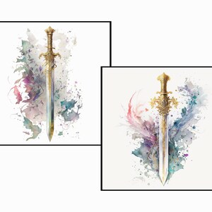 Enchanted Sword Print Art Commercial Use Watercolor Magic Sword ...