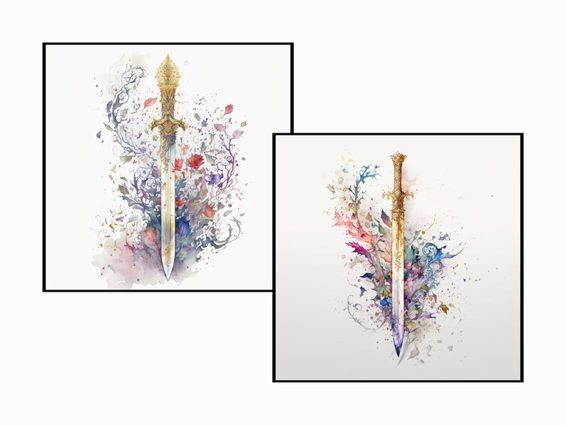 Enchanted Sword Print Art Commercial Use Watercolor Magic - Etsy