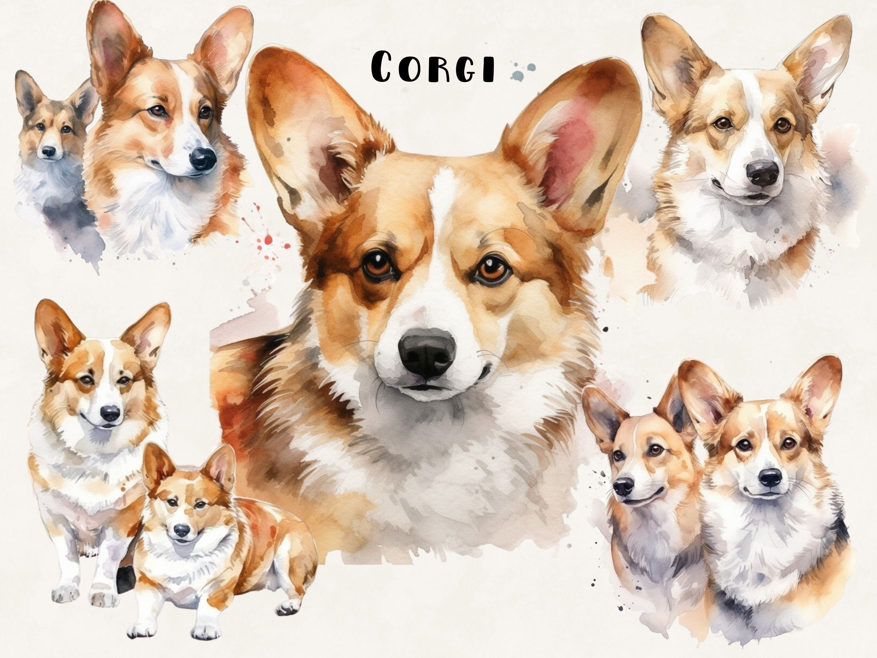 Corgi Dog Clipart Watercolor Illustration Commercial Use - Etsy