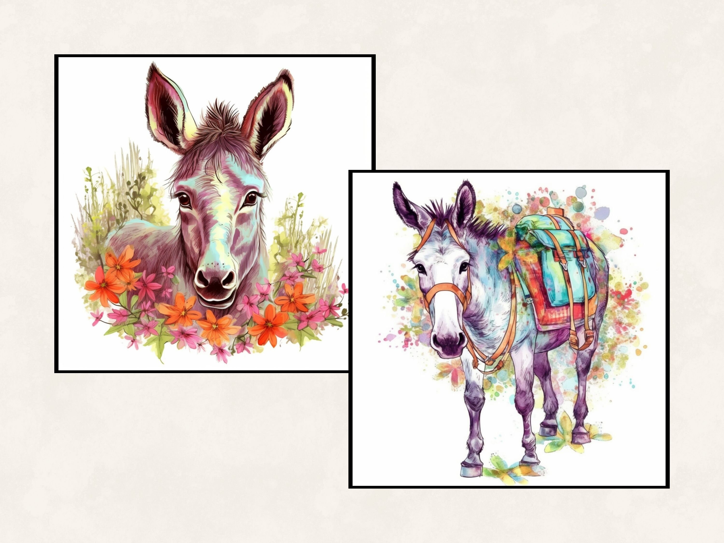 Retro Donkey Clipart Watercolor Illustration Commercial Use - Etsy