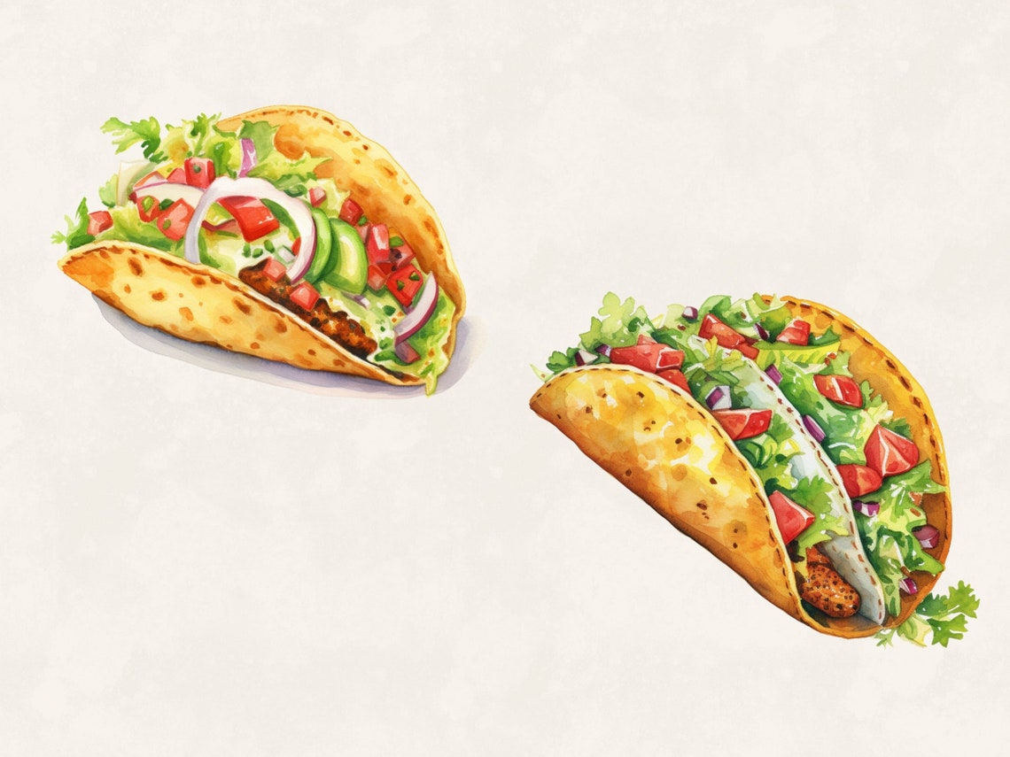 Taco Clipart Bundle Commercial Use Watercolor Taco Food - Etsy