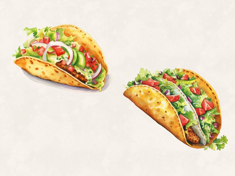 Taco Clipart Bundle Commercial Use Watercolor Taco Food - Etsy