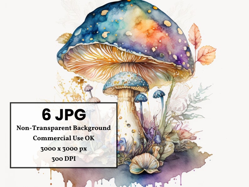 Magic Mushroom Print Art Commercial Use Watercolor Enchanted - Etsy