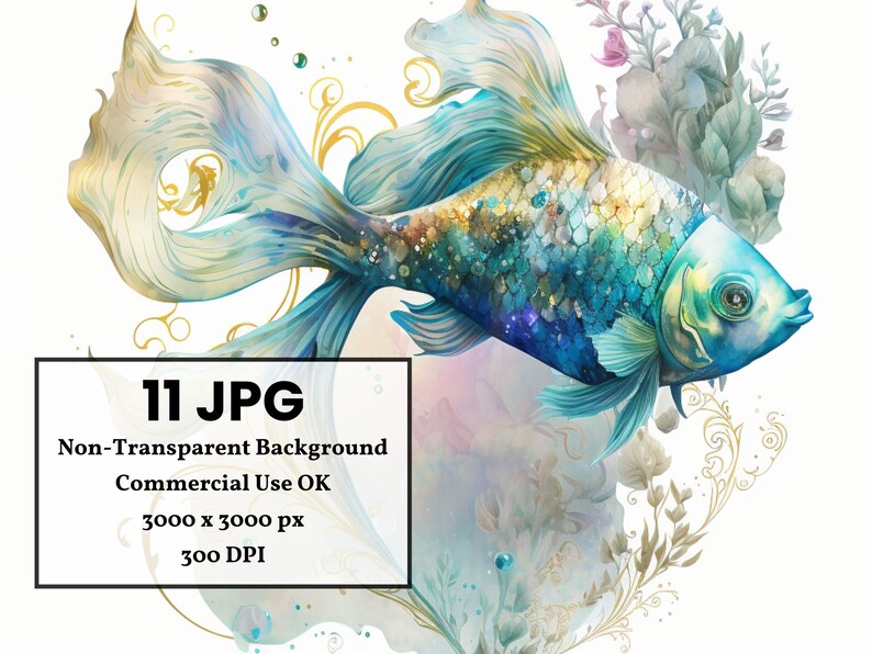 Magic Fish Clipart Commercial Use Watercolor Enchanted - Etsy