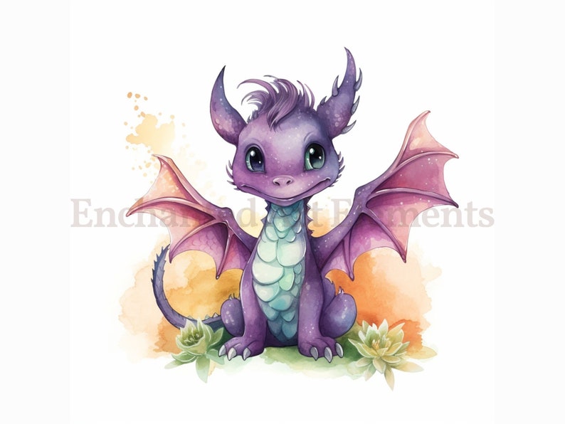 Cute Dragon Clipart Watercolor Illustration Kids Clipart - Etsy