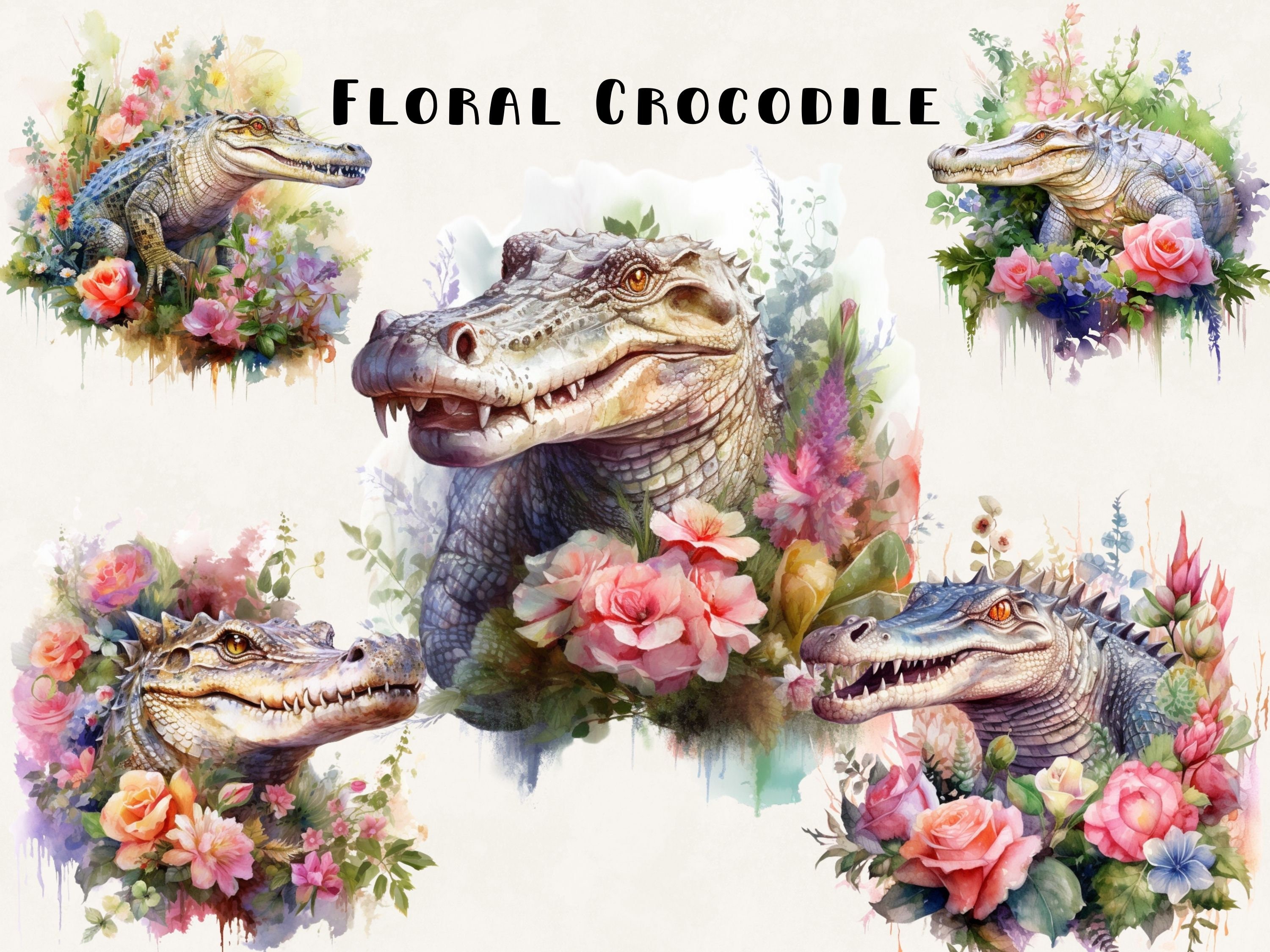 Crocodile Clipart Bundle Commercial Use Watercolor Crocodile - Etsy