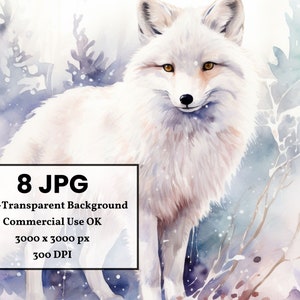 Arctic Fox Clipart Watercolor Illustration Winter Clipart Commercial ...