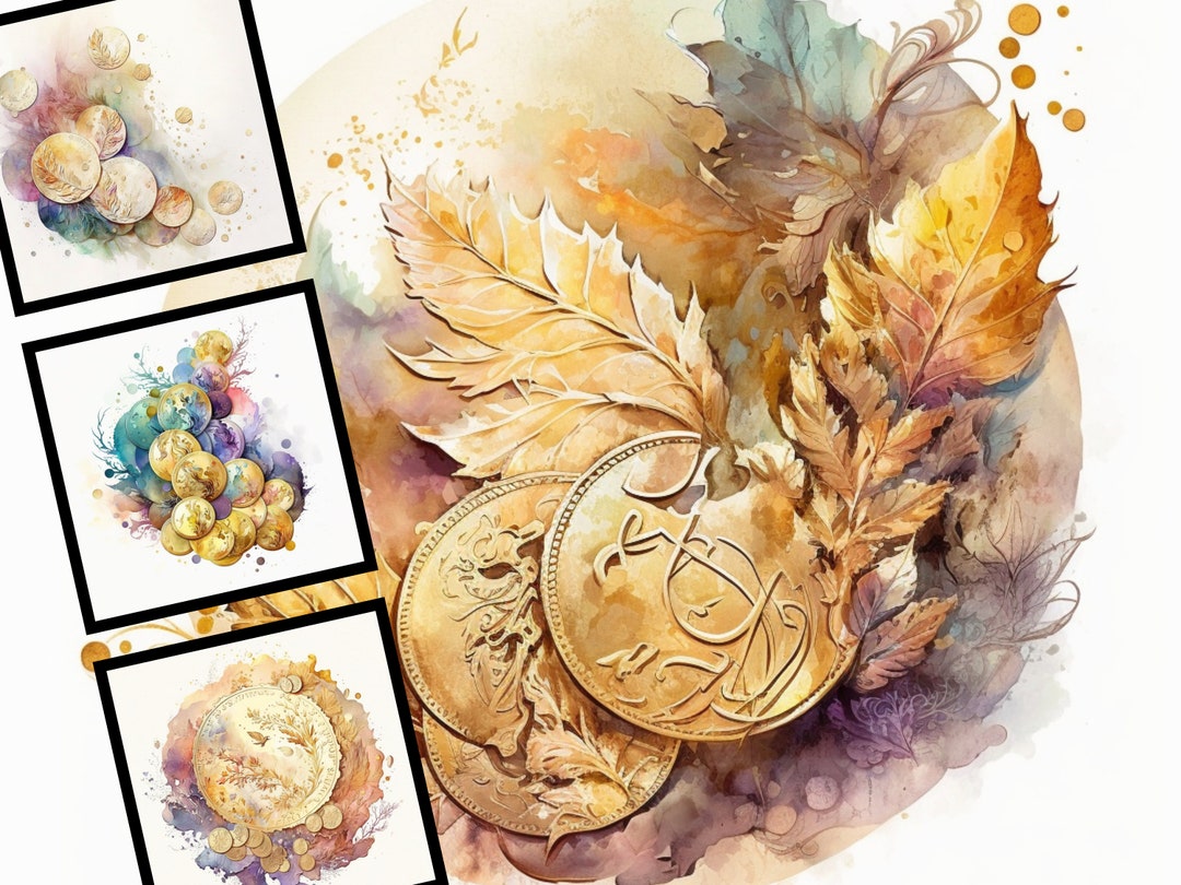 Enchanted Coins Clipart Watercolor Commercial Use Digital Design Bundle ...