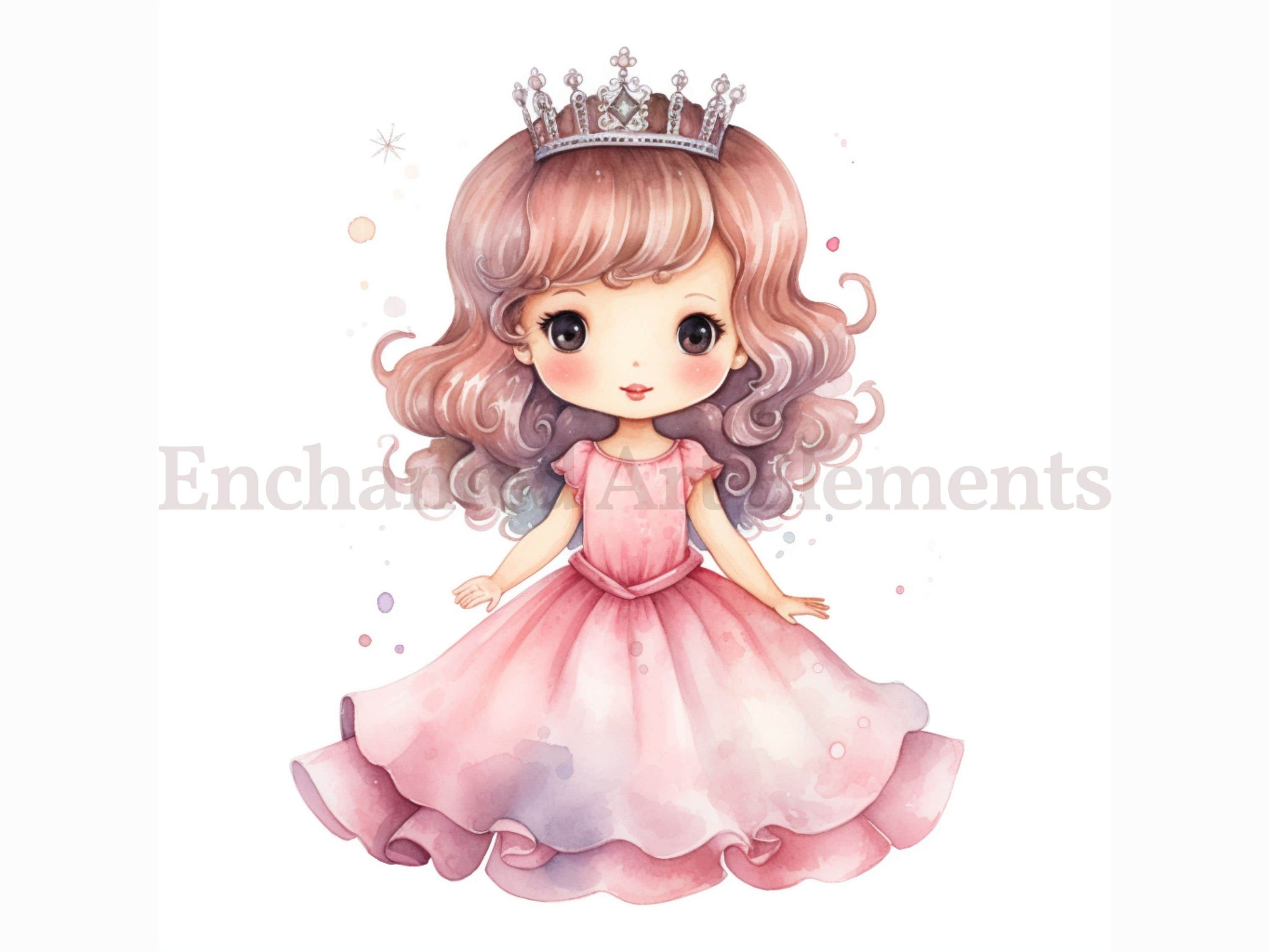 Cute Princess Clipart Watercolor Illustration Kids Clipart - Etsy