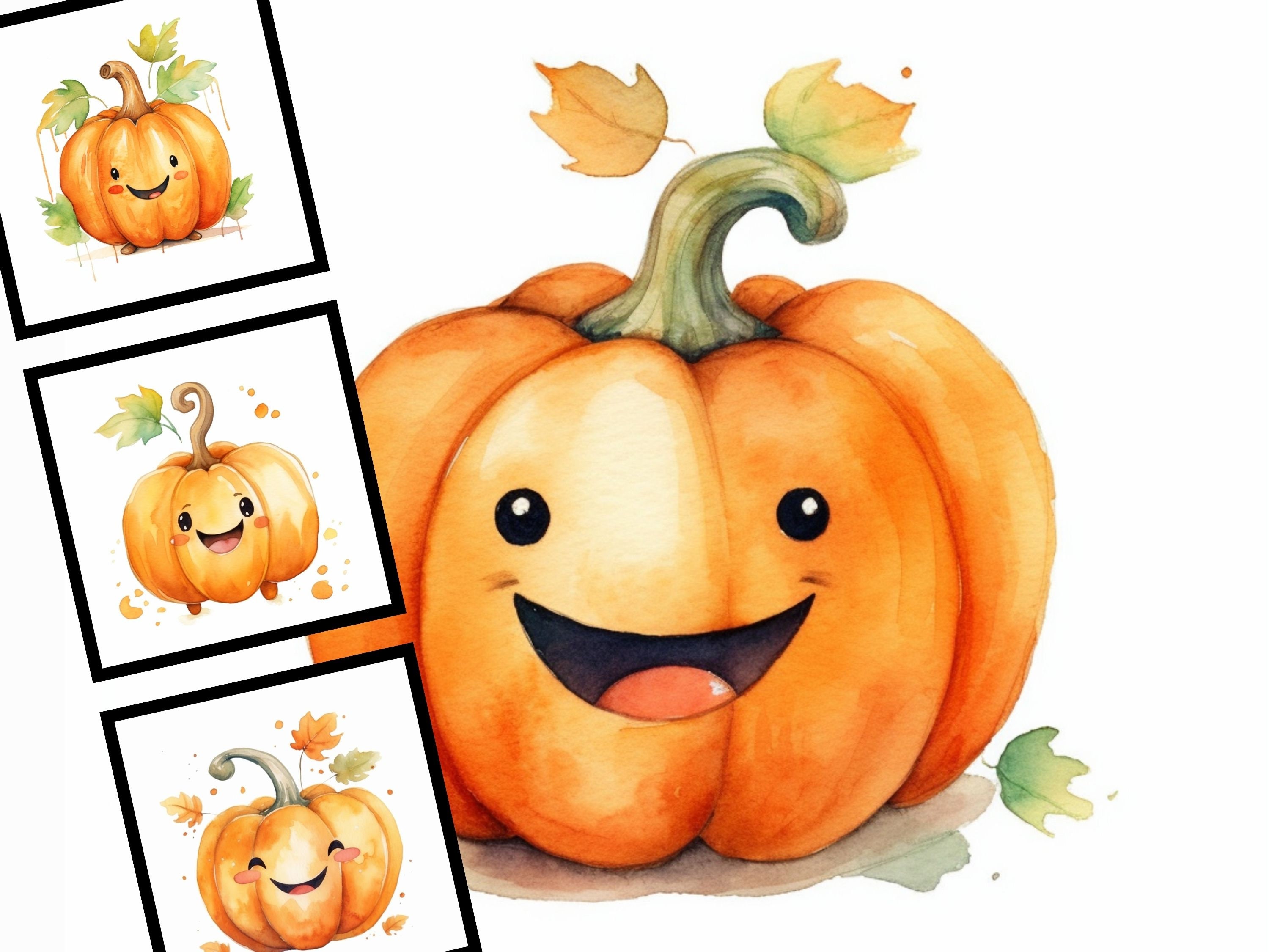 Cute Pumpkin Clipart Watercolor Illustration Halloween Clipart - Etsy