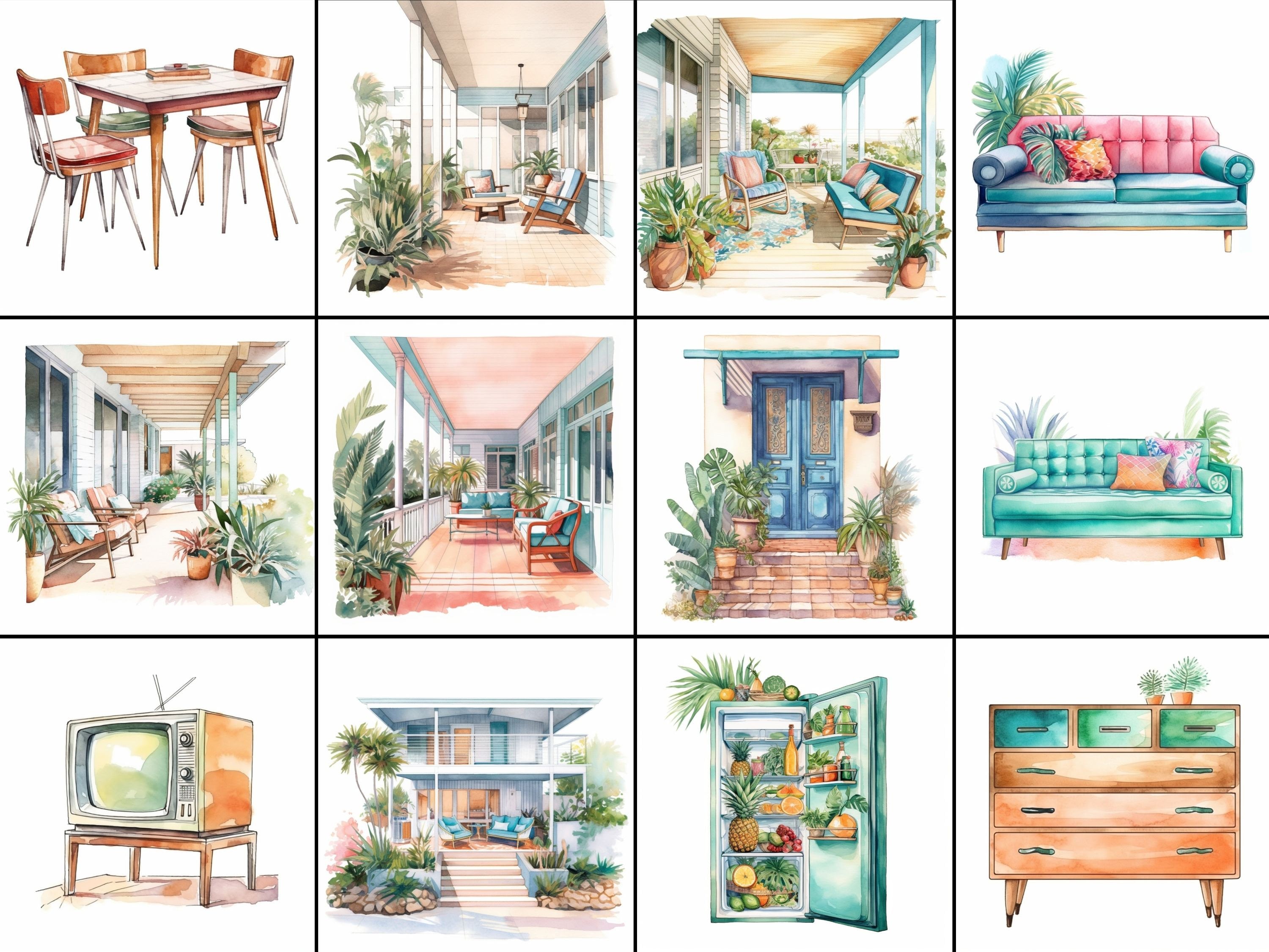 Coastal House Clipart Bundle Watercolor Commercial Use Digital - Etsy