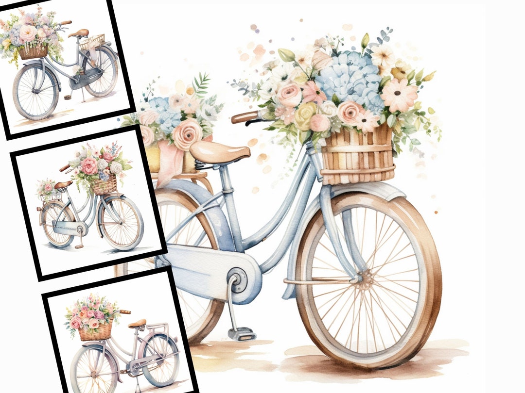 Vintage Bike Clipart Bundle Watercolor Commercial Use Digital Design ...