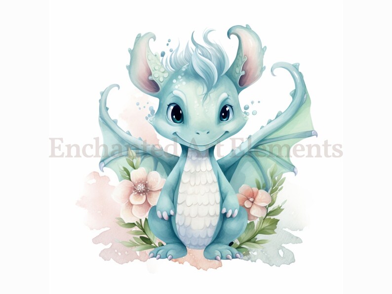 Cute Dragon Clipart Watercolor Illustration Kids Clipart - Etsy
