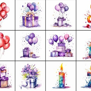 Birthday Party Clipart Megabundle Watercolor Rainbow Animated Birthday ...