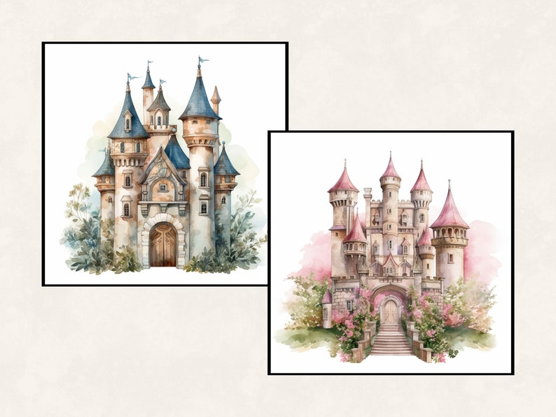 Cute Castle Clipart Watercolor Illustration Kids Clipart - Etsy
