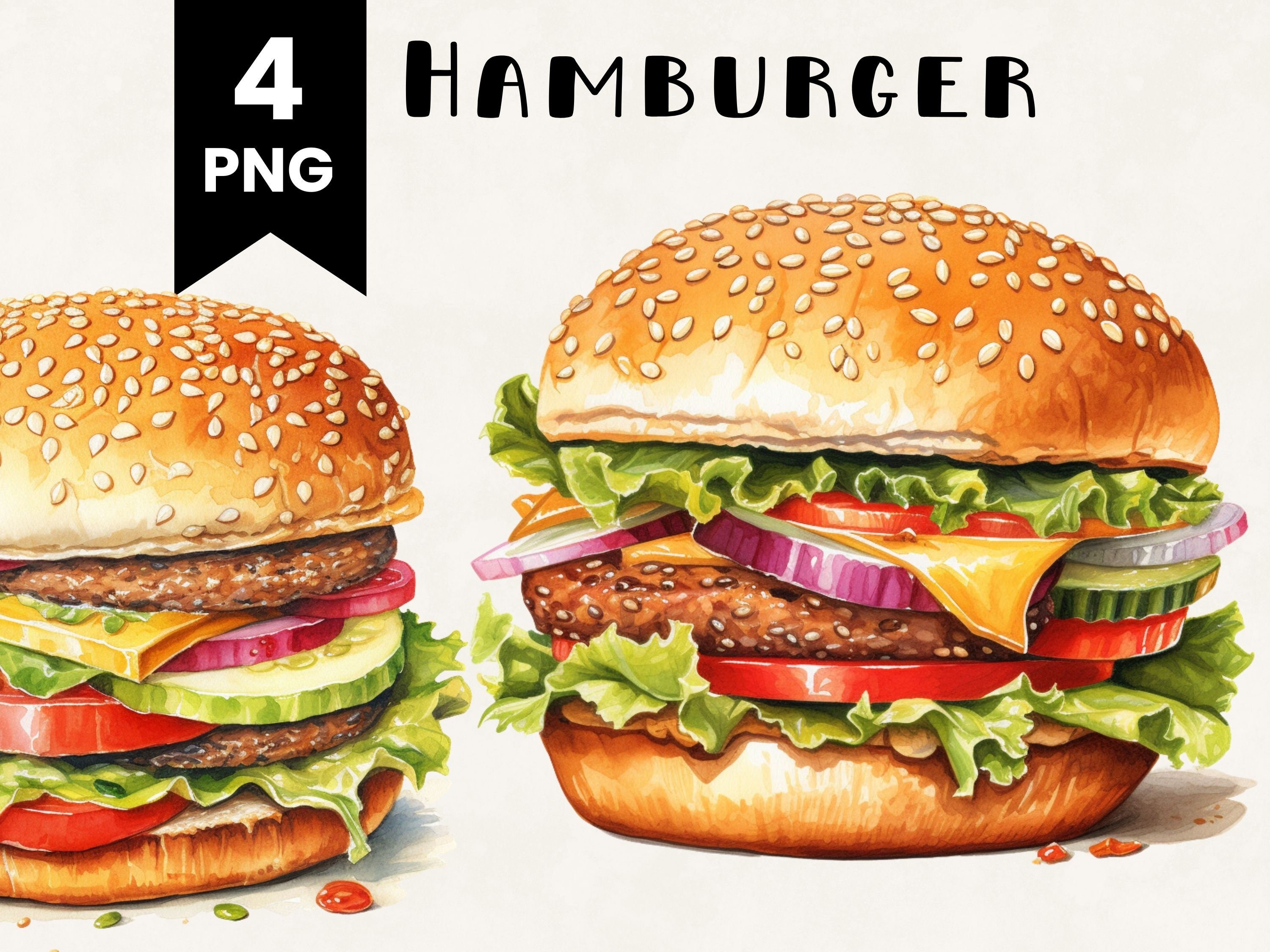 Hamburger Clipart Bundle Commercial Use Watercolor - Etsy