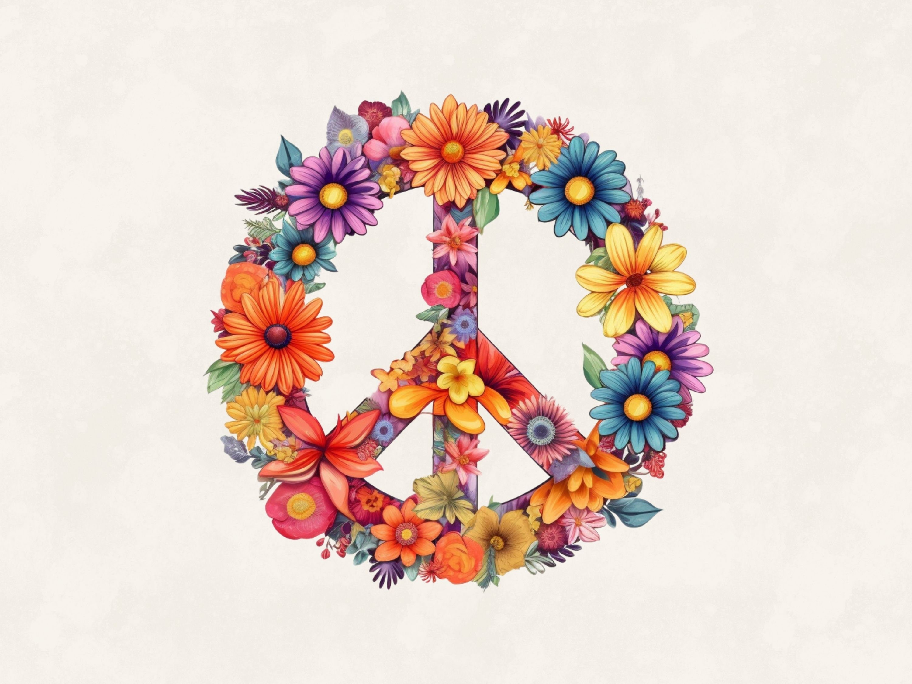 Retro Flower Peace Sign Bundle Commercial Use Watercolor Retro - Etsy