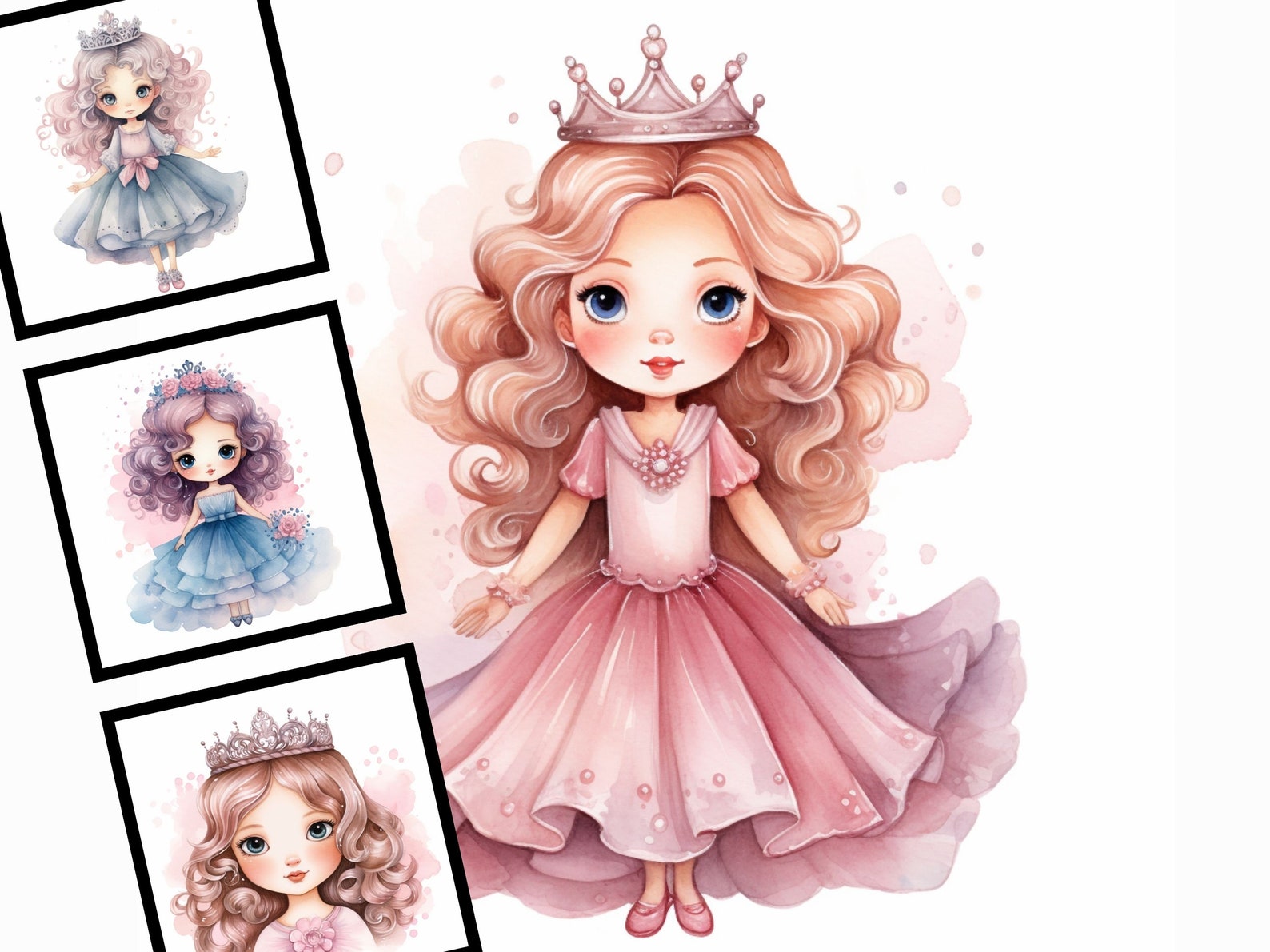 Cute Princess Clipart Watercolor Illustration Kids Clipart - Etsy