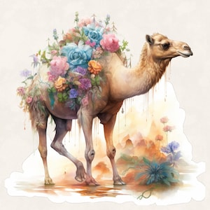 Camel and Flowers Clipart Bundle Commercial Use Watercolor Jungle Camel ...