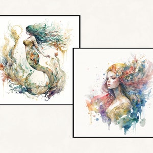 Magic Mermaid Print Art, Commercial Use, Watercolor Enchanted Mermaid ...