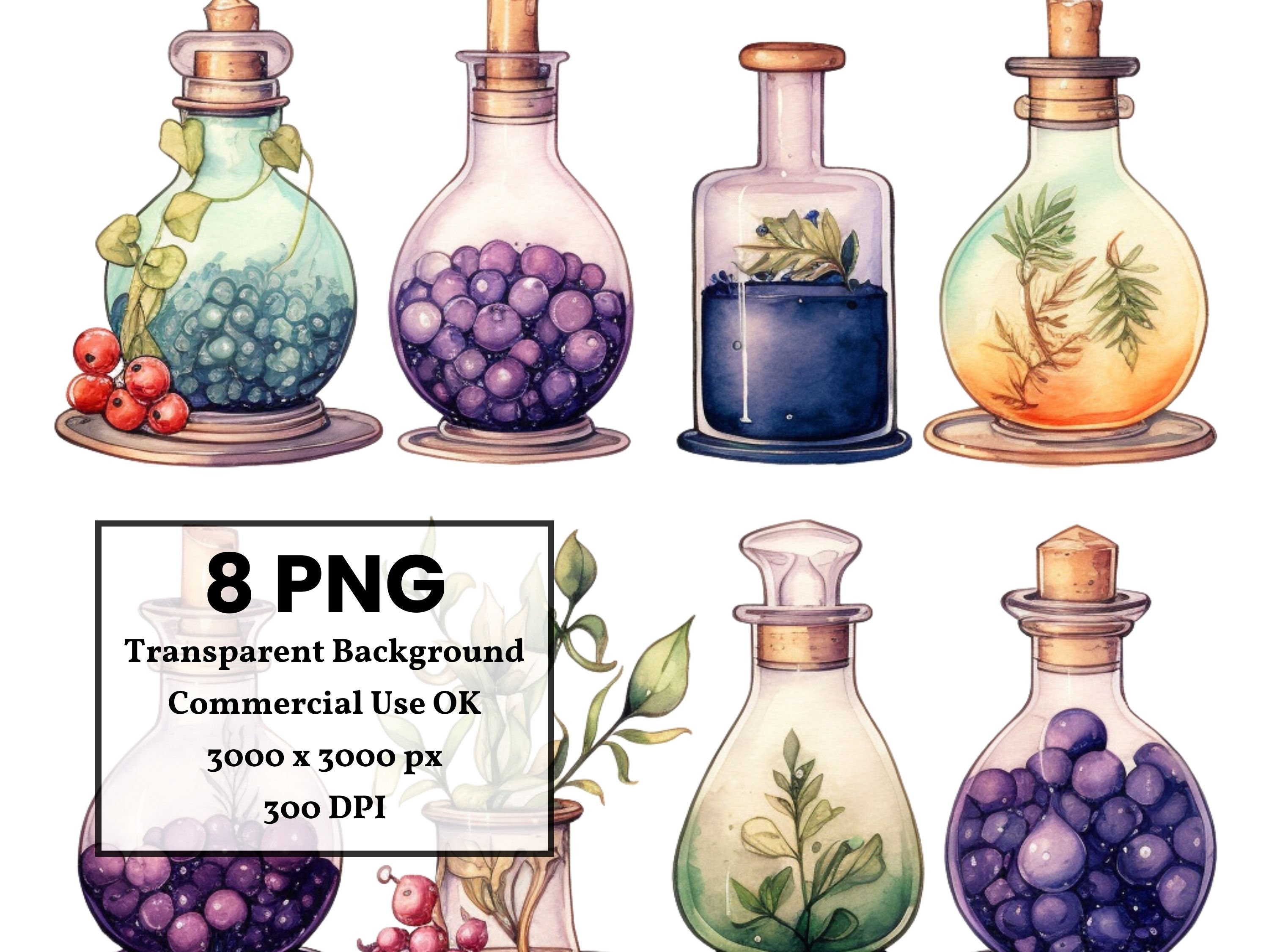 Halloween Potions Clipart Watercolor Illustration Commercial - Etsy