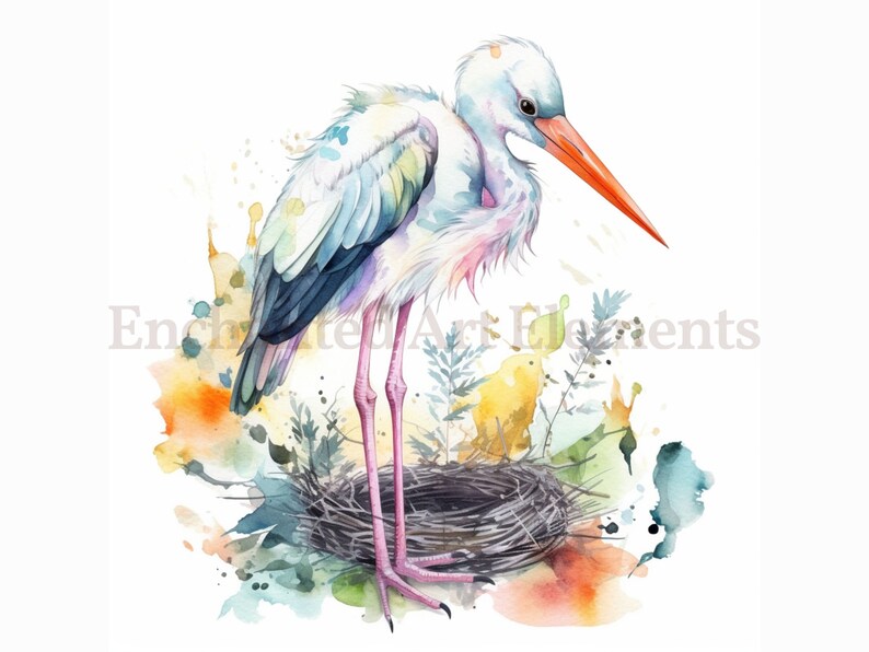 Stork Clipart Watercolor Illustration Animated Animals Nursery - Etsy