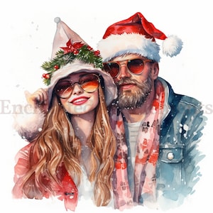 Christmas Couple Clipart Watercolor Illustration Commercial Use Digital ...
