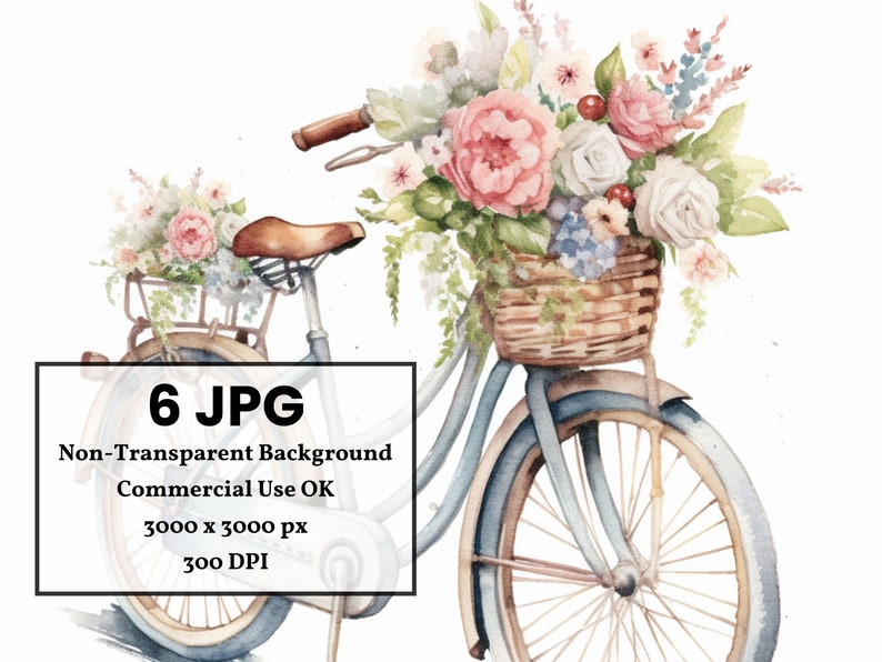 Vintage Bike Clipart Bundle Watercolor Commercial Use Digital - Etsy ...