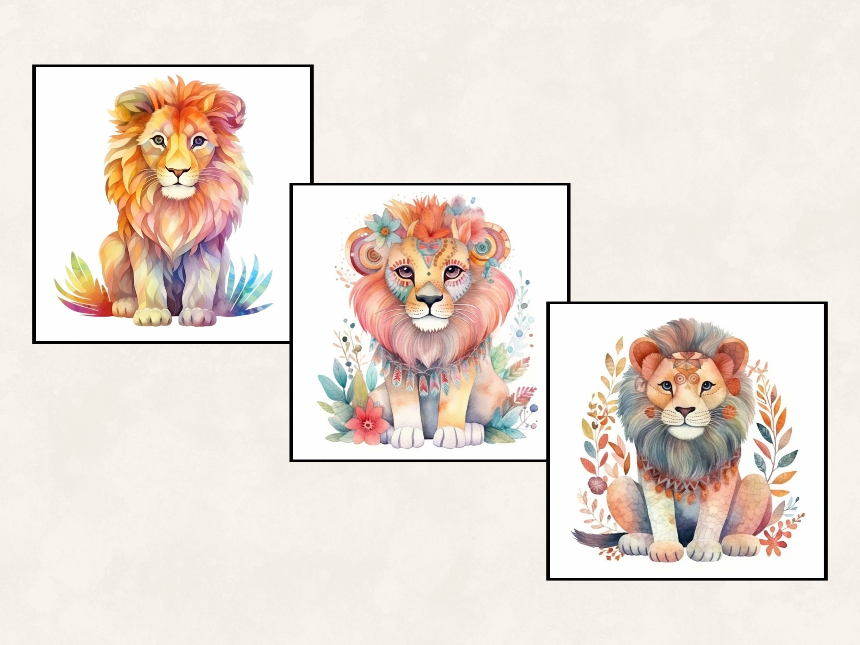 Retro Lion Clipart Watercolor Illustration Commercial Use - Etsy