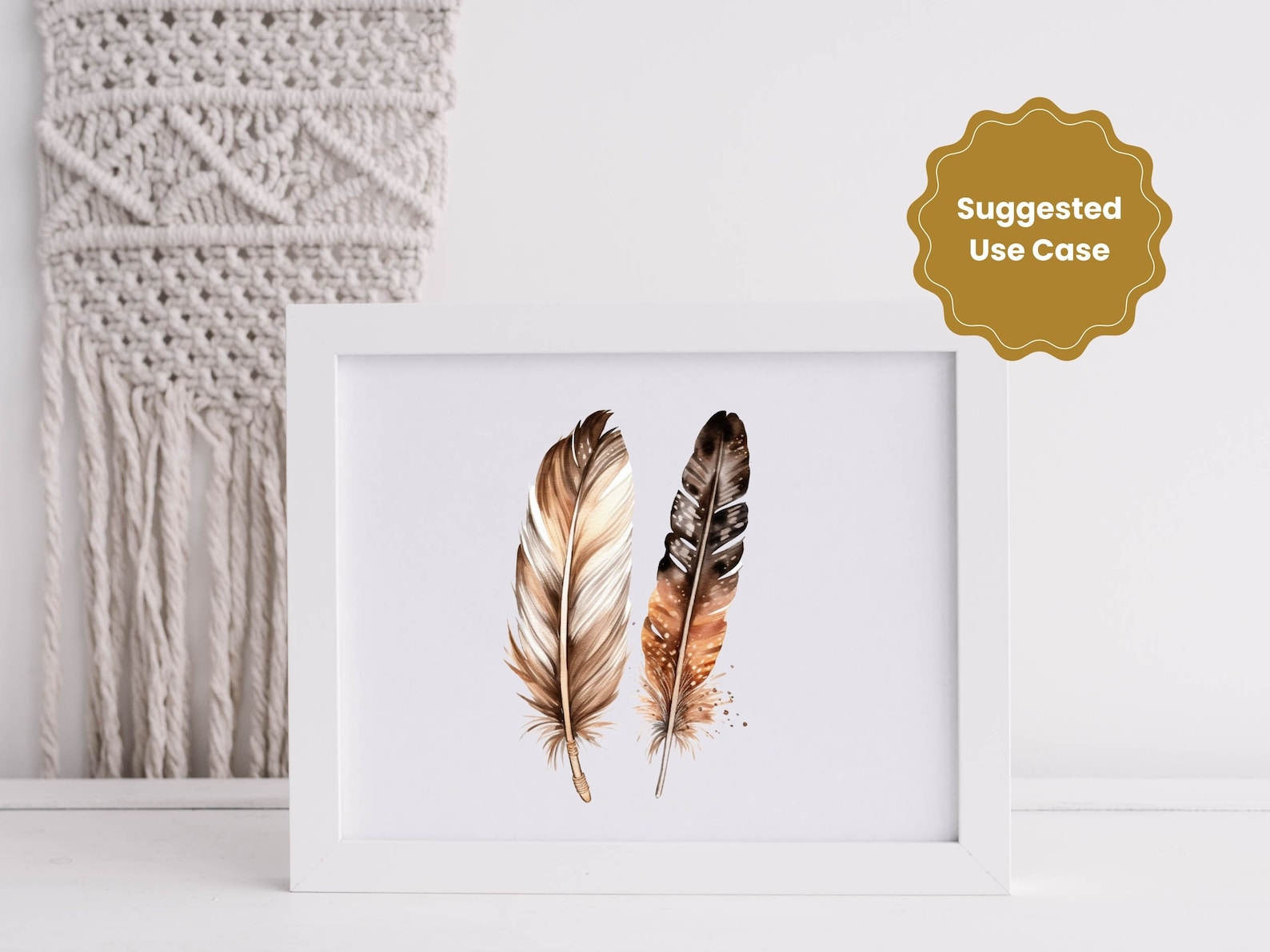 Boho Feathers Watercolor Clipart: Commercial Use Digital Bundle (JPG ...