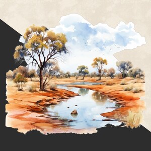 Australian Outback Clipart Landscape Watercolor Illustration Commercial ...