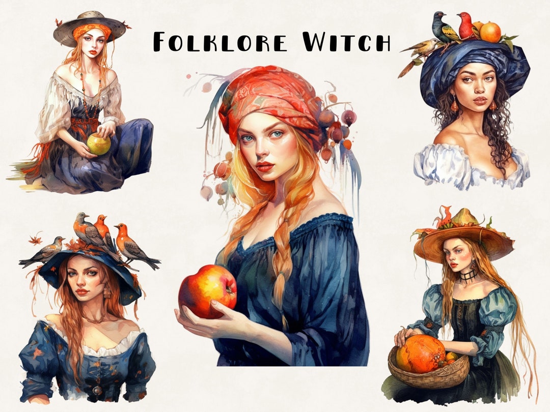 Folklore Witch Print Art Illustration Witch Clipart Watercolor Folklore ...