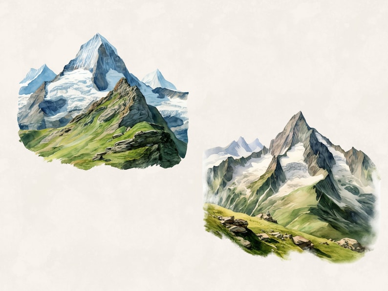 Swiss Alps Watercolor Clipart: Commercial Digital Design Bundle (PNG ...