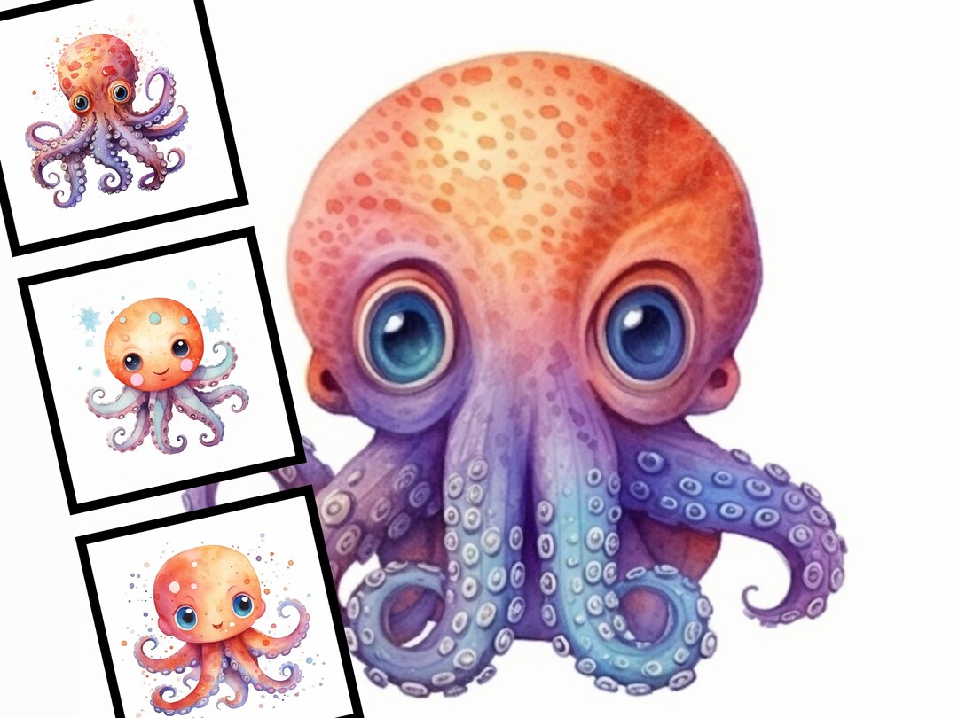 Nursery Octopus Clipart Watercolor Commercial Use Digital Design Bundle ...