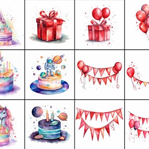 Birthday Party Clipart Megabundle Watercolor Rainbow Animated Birthday ...