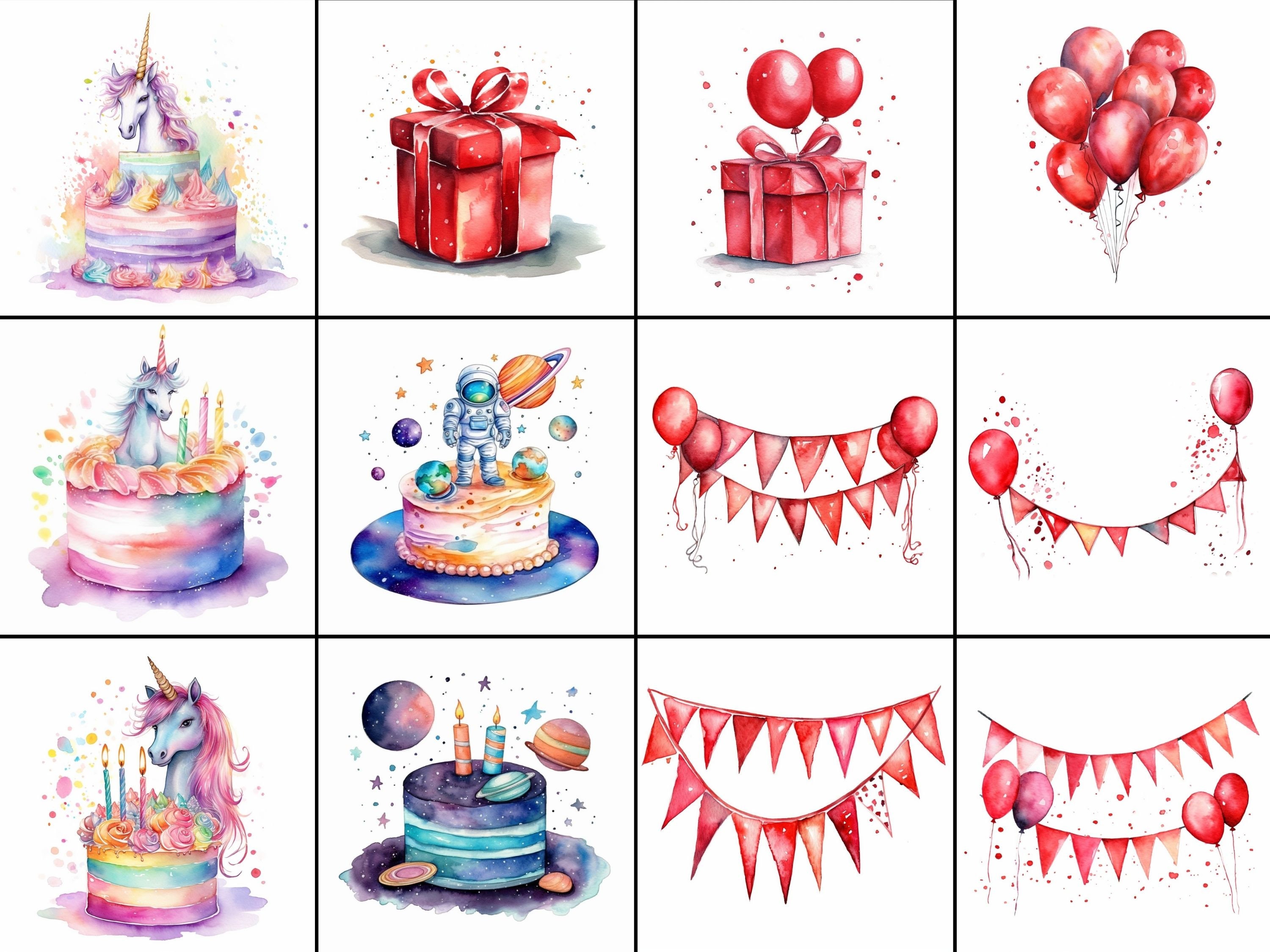 Birthday Party Clipart Megabundle Watercolor Rainbow Animated - Etsy