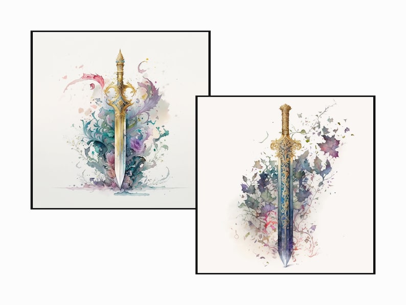 Enchanted Sword Print Art Commercial Use Watercolor Magic - Etsy
