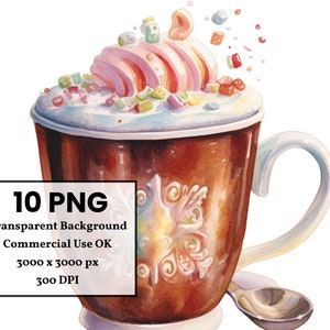 Hot Chocolate Clipart Watercolor Illustration Commercial Use Digital ...