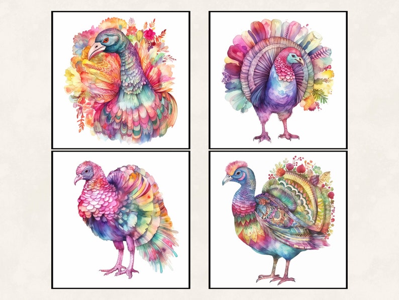 Boho Turkey Clipart Watercolor Illustration Commercial Use - Etsy